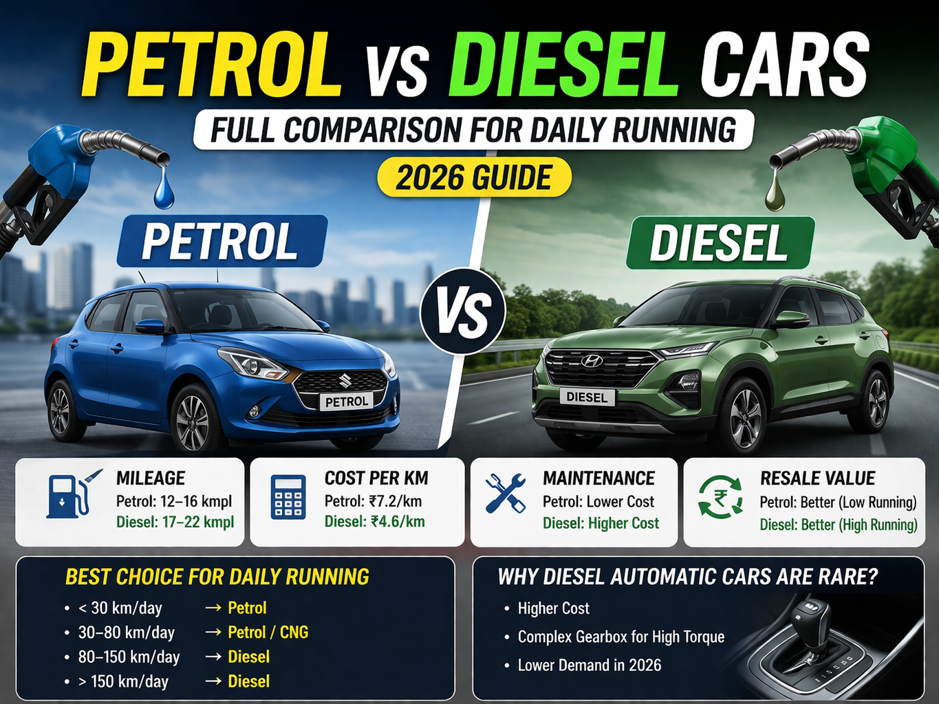 Petrol vs Diesel Cars – Full Comparison for Daily Running (2026 Guide ...